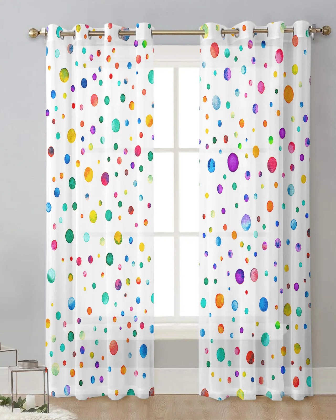 Wave Dot Watercolor Colorful Texture Bedroom Sheer Window Curtains ...