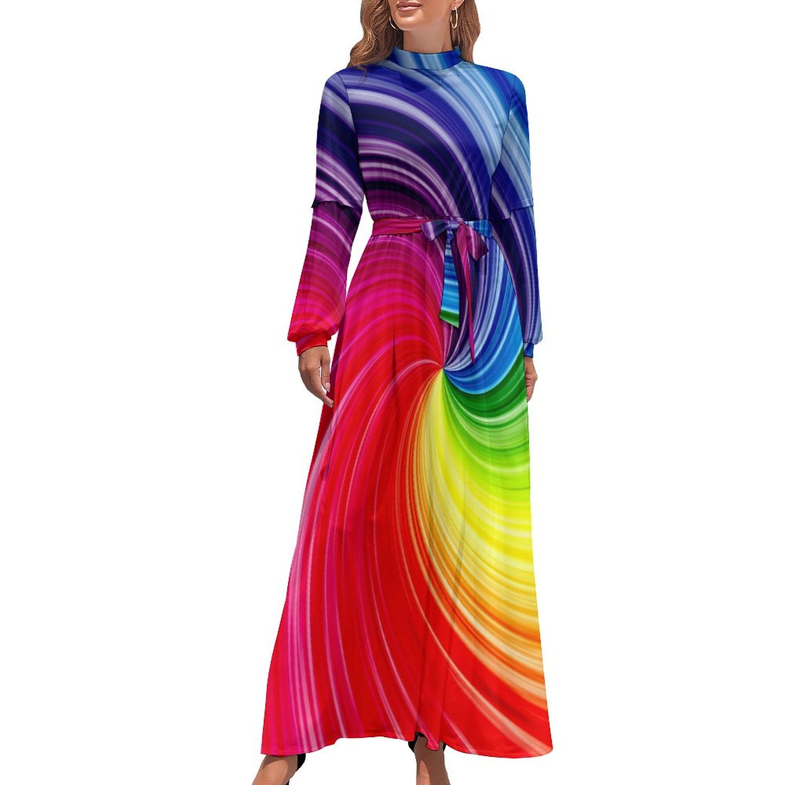 Wave Dress Glittering Swirl Vintage Maxi Dress Aesthetic Boho Beach ...