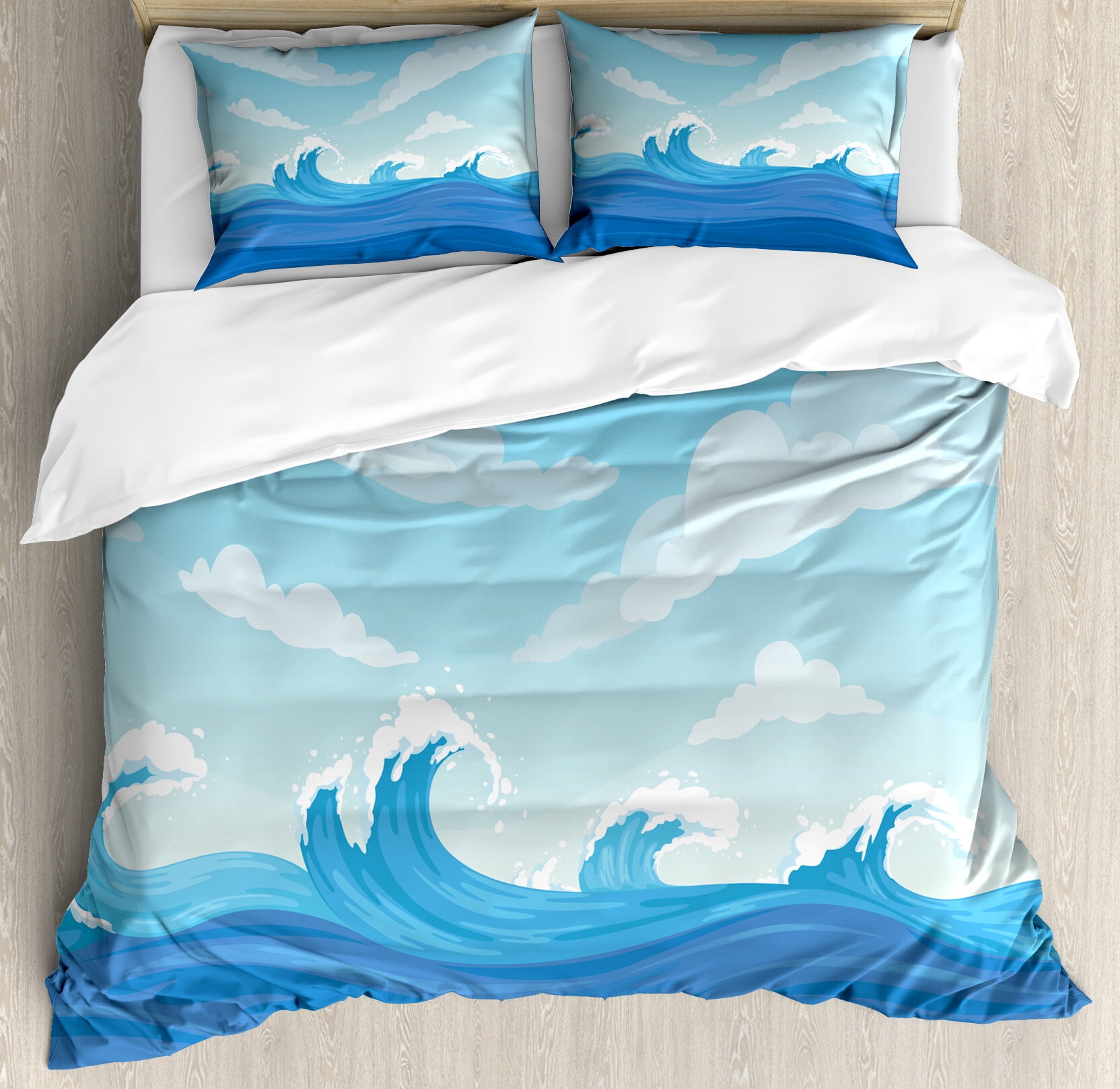 Wave Duvet Cover Set, Hokusai Inspired Blue Ocean in Calm Tones ...