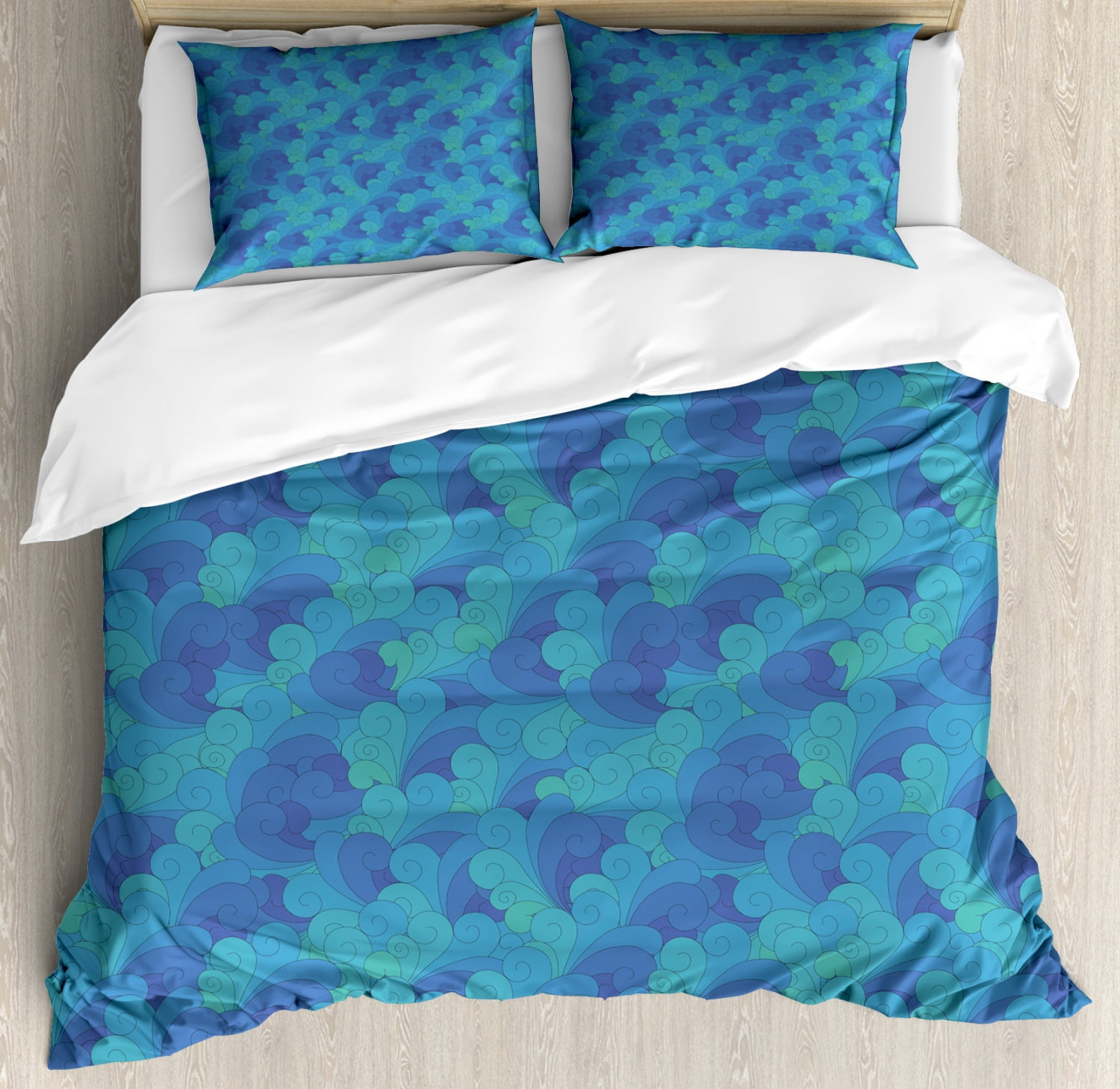 Wave Duvet Cover Set Queen Size, Continuous Pattern of Doodle Like ...