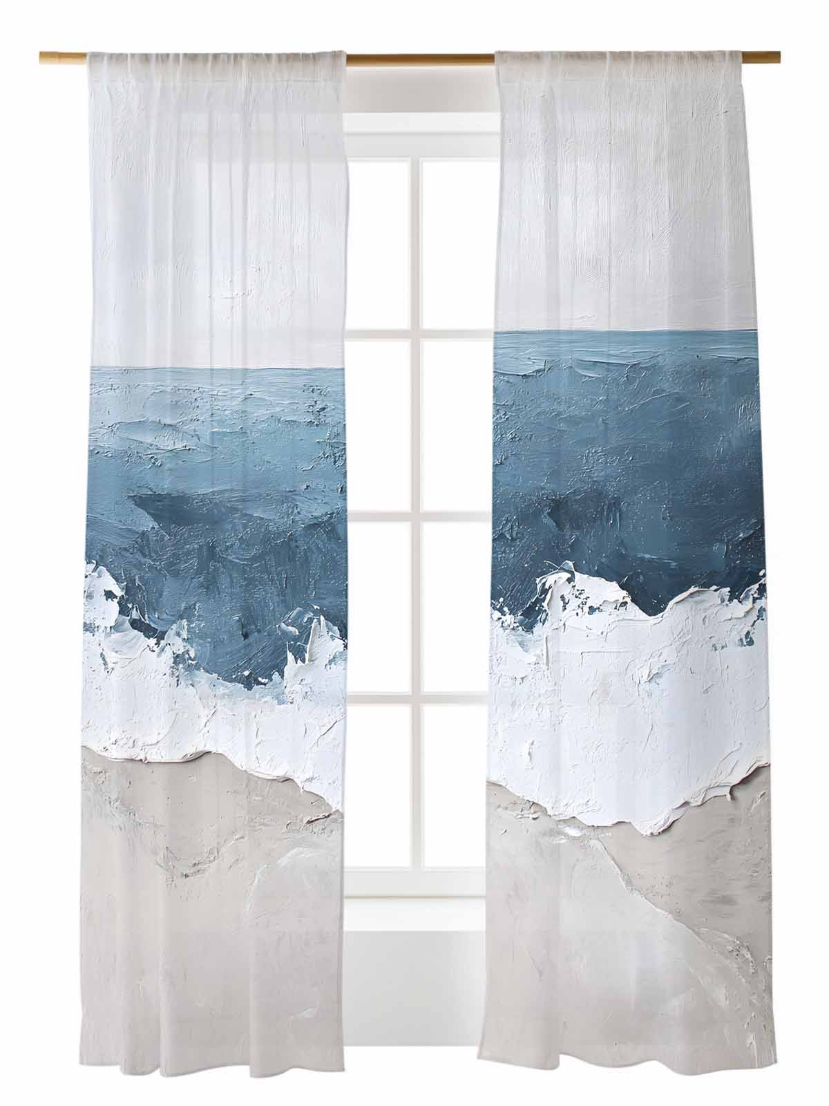 Wave Effect Modern Art Sheer Curtains 84 inches Long 2 Panels Set ...