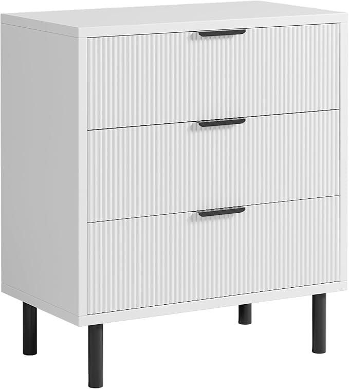 Wave Fluted 3 Drawers Dresser, Large Wood Nightstand, Modern Chest of ...