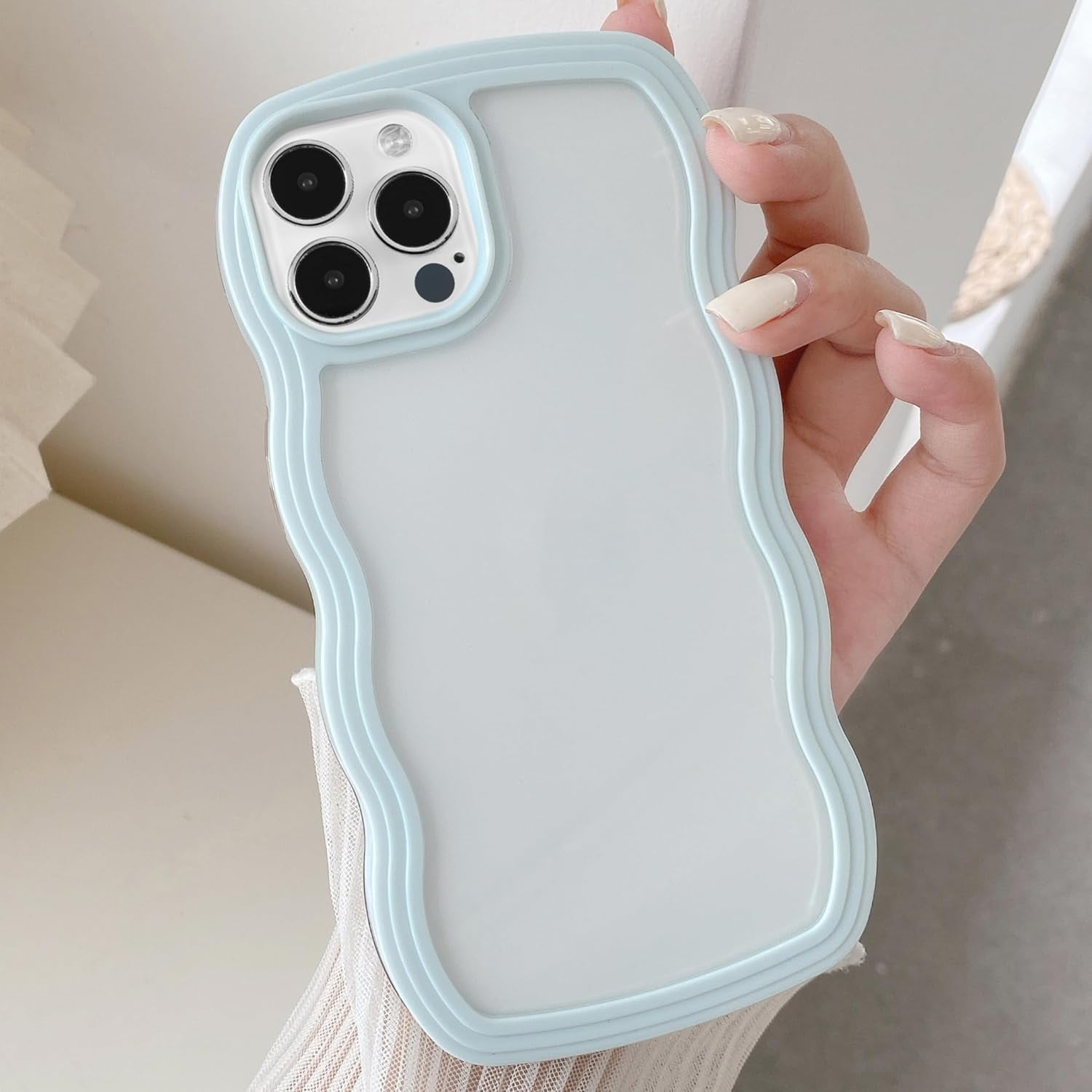 Wave Frame Clear Case for iPhone 14 Pro Max 6.7 inch, Curly Clear Phone Case, Cute Wavy Phone ...