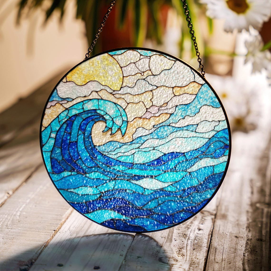 Wave Glass Suncatcher, Blue Ocean Design, Beach Decor, 3.5 in - Walmart.com