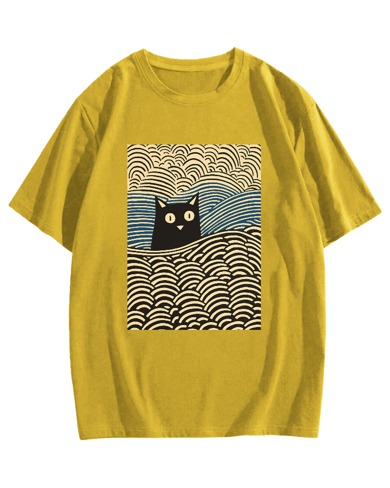 Wave Japanese Cat Art Cotton casual T-shirt - Walmart.com