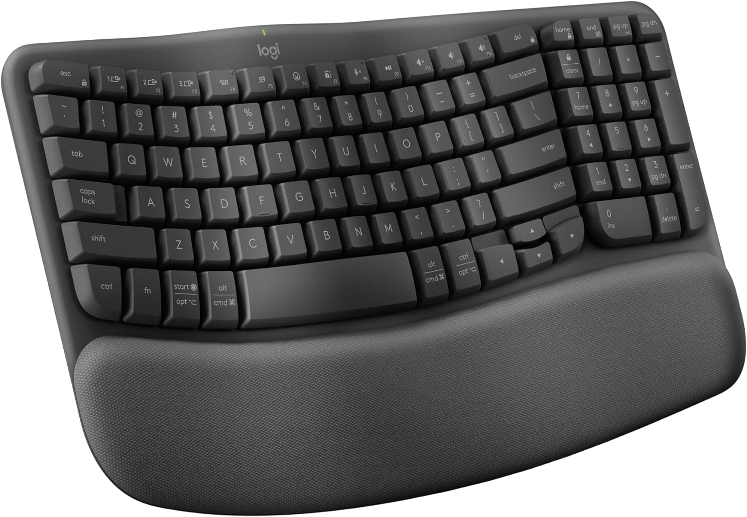 Wave Keys Wireless Ergonomic Keyboard with Cushioned Palm Rest ...