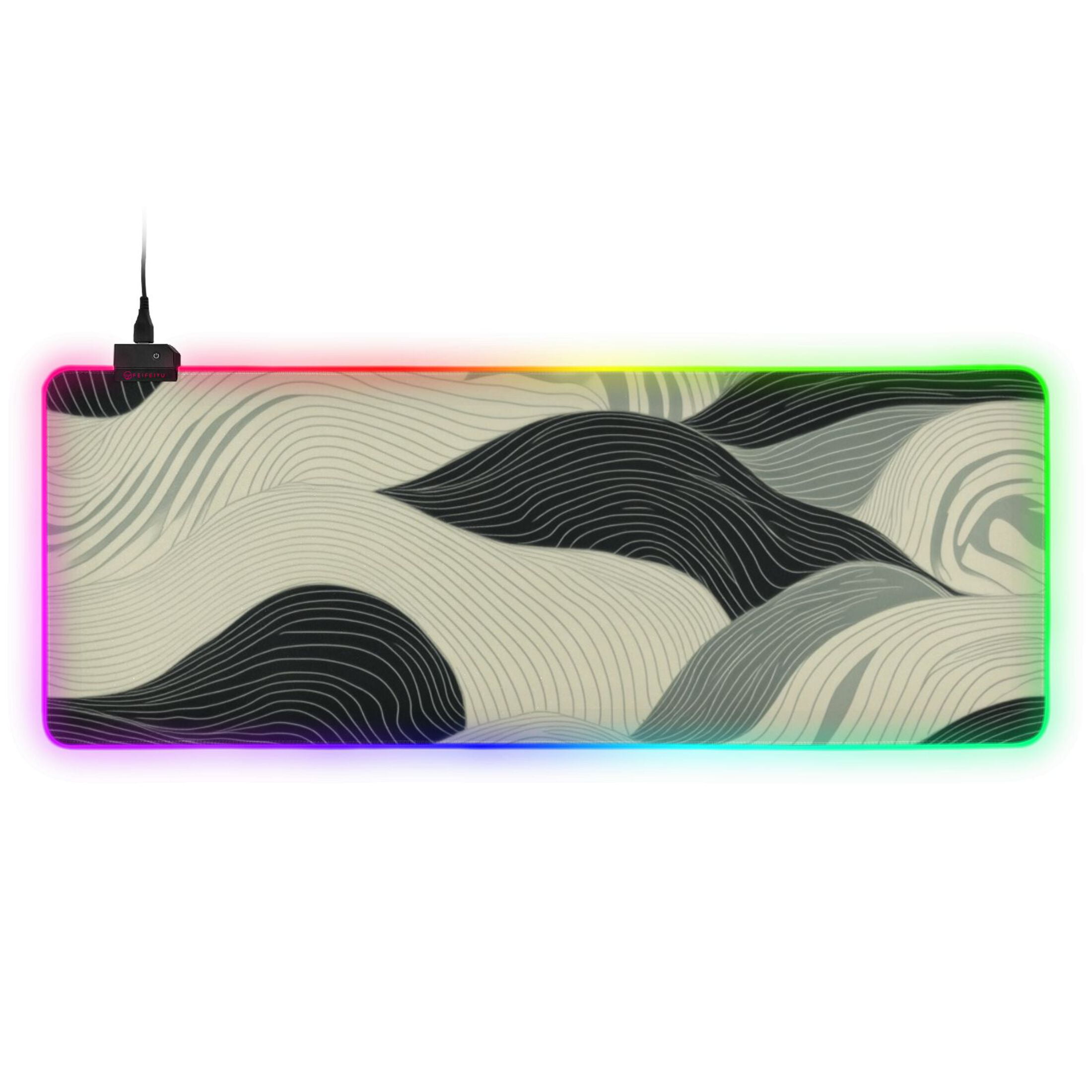 Wave Landscape Art RGB Gaming Mouse Pad Large Keyboard Mat Rubber Base ...