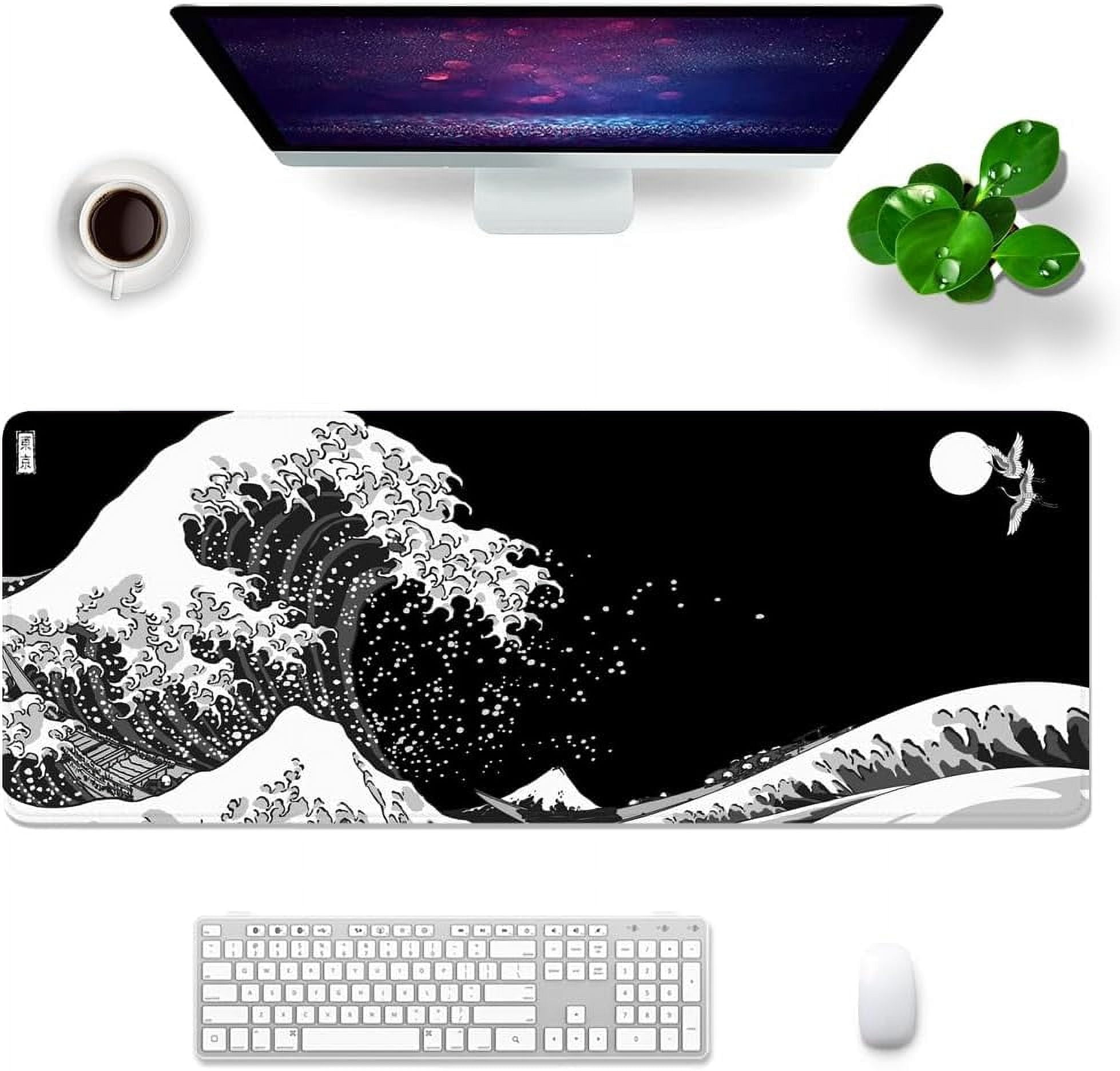 Wave Large Mouse Pad Black Gaming Mouse Pad XL Desk Mat 31.5x11.8x0.12 ...