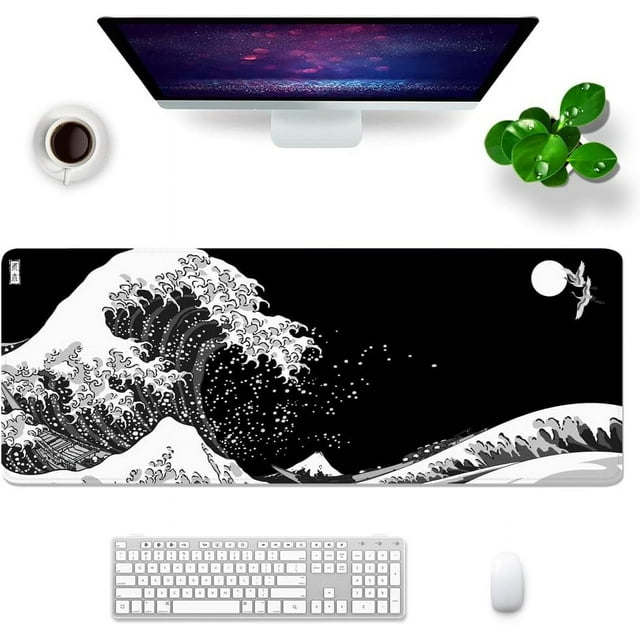 Wave Large Mouse Pad Black Gaming Mouse Pad XL Desk Mat 31.5x11.8x0.12 ...