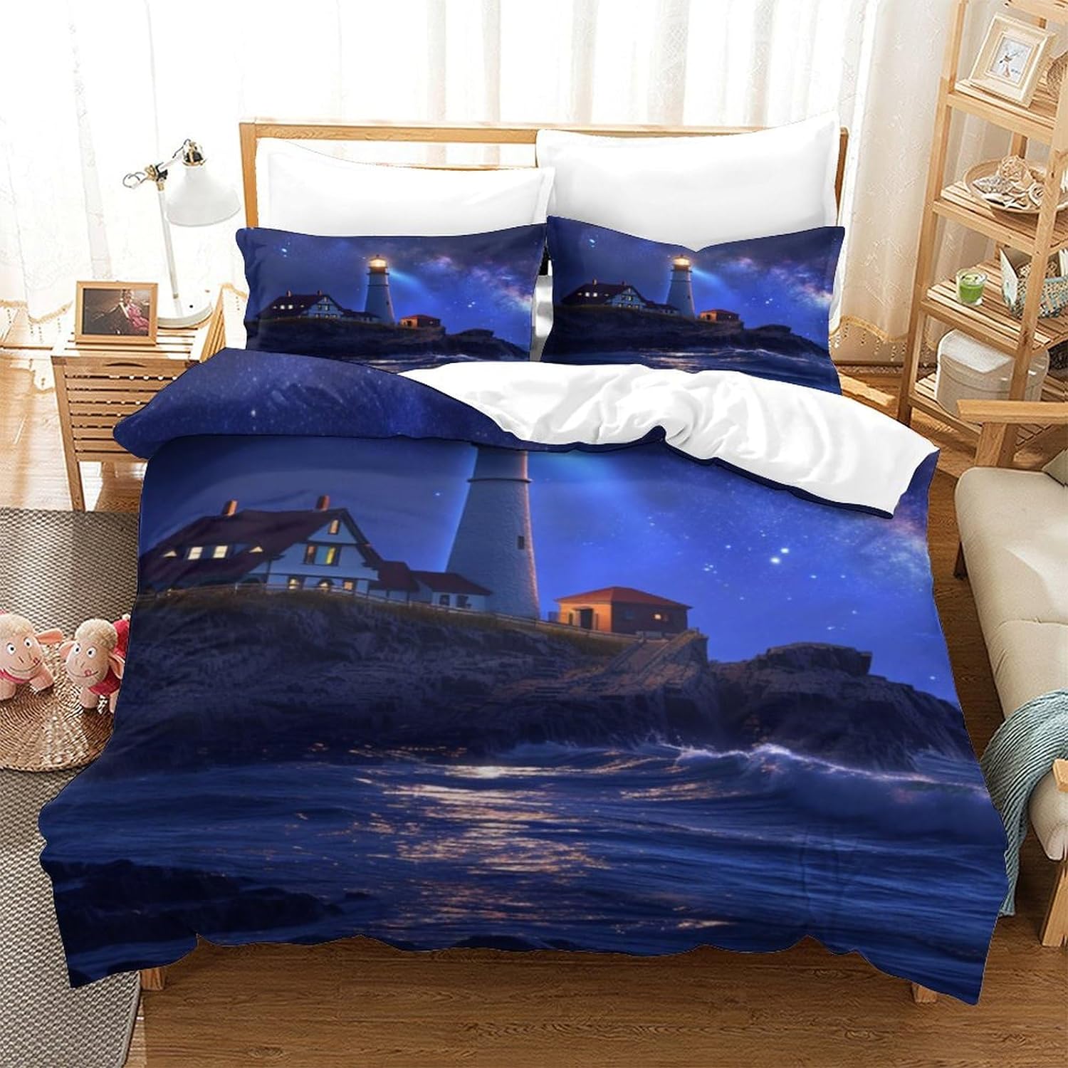Wave Lighthouse Quilt Cover 3D Print Art Patterns Duvet Cover for Boys ...