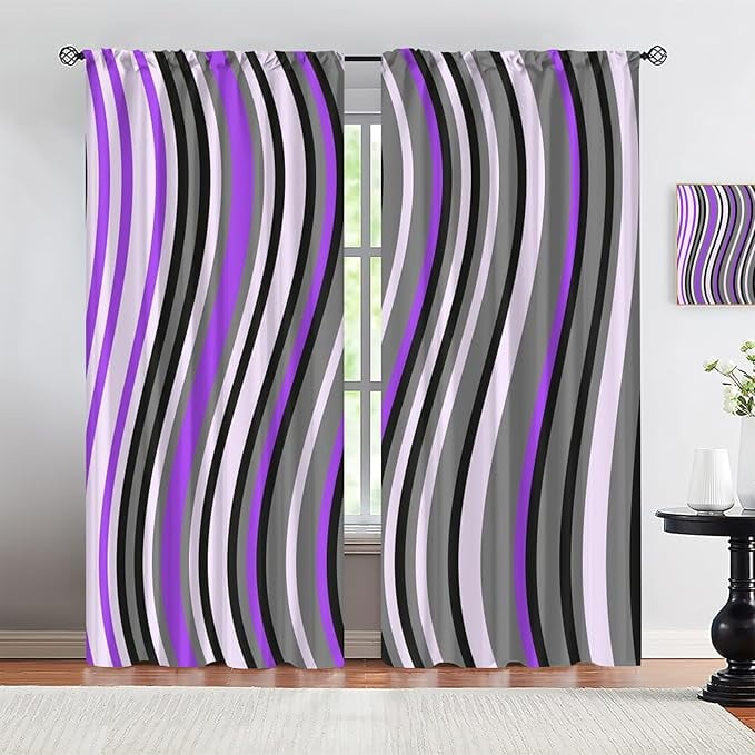 Wave Lines Curtains Modern Purple Ripple Curved Line Design Window ...
