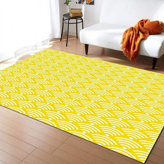 Wave Lines Modern Art Yellow Area Rug, Golden Ocean Waves Home Decor ...