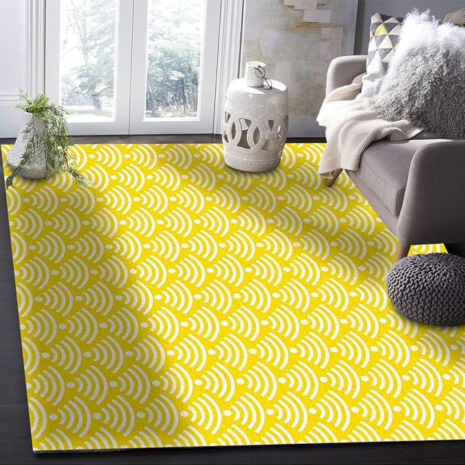 Wave Lines Modern Art Yellow Area Rug, Golden Ocean Waves Home Decor ...