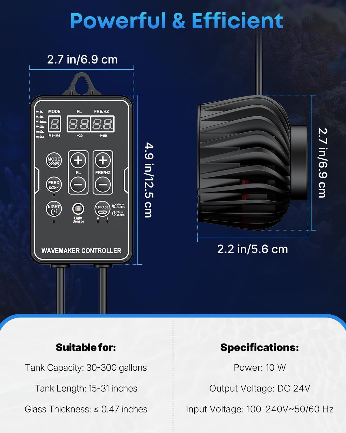 Wave Maker for Aquariums 2100 GPH, Aquarium Powerhead 24V 10W, Aquarium ...