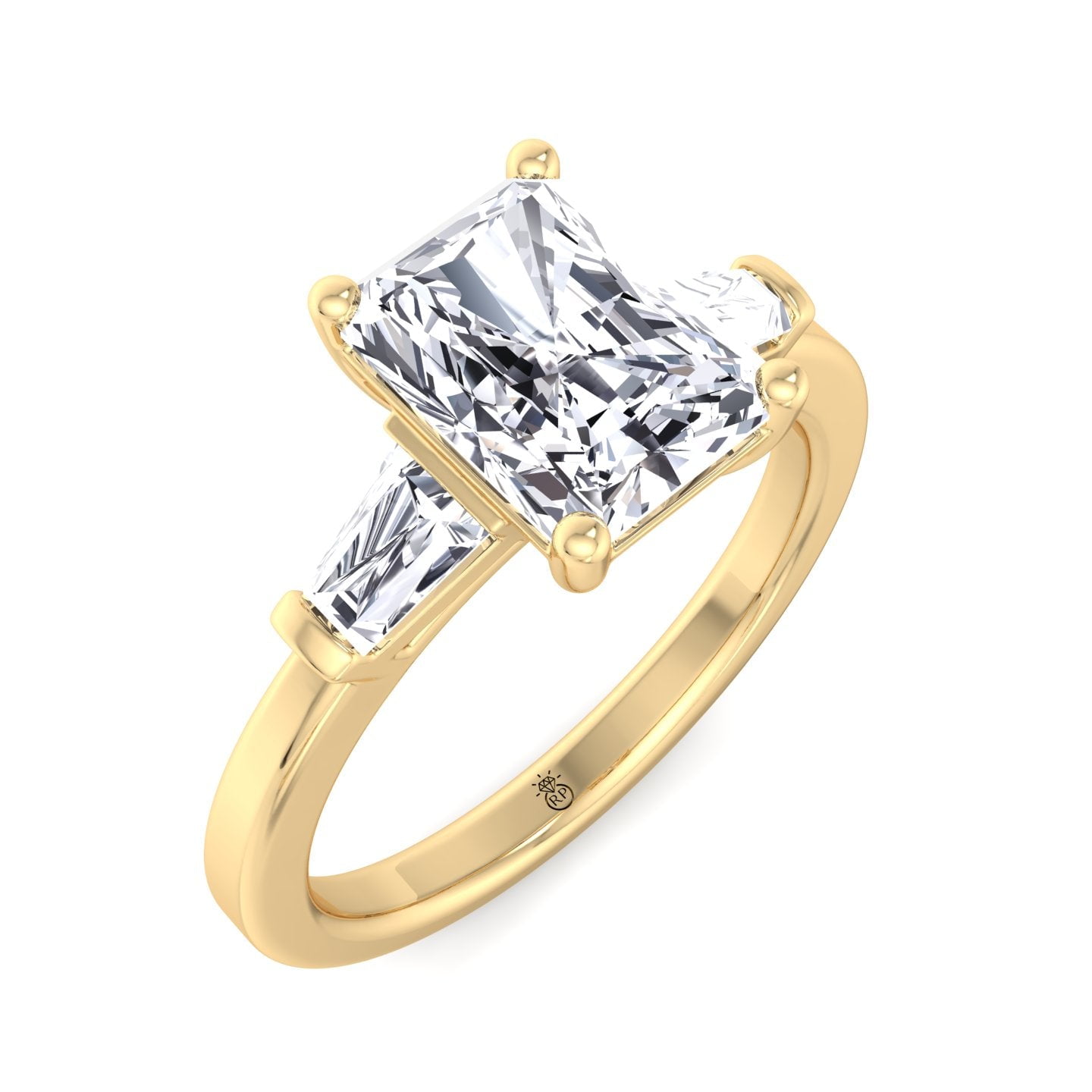 Wave - Moissanite Radiant Cut Lab Diamond Engagement Ring with Tapered Baguette Sidestones ...