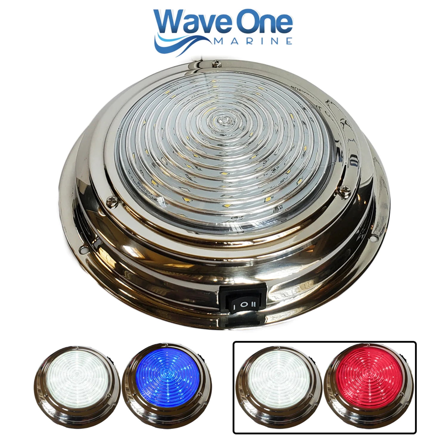 Wave One Marine | Dual Color 7" Stainless LED Boat Dome Light | With ...