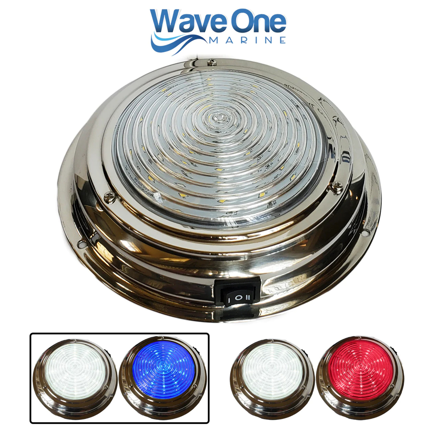 Wave One Marine | Dual Color 7" Stainless LED Boat Dome Light | With ...