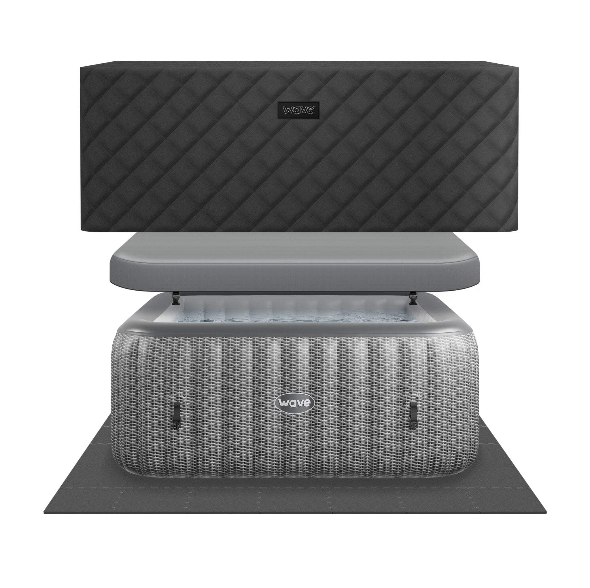 Wave Pacific Inflatable 6-Person Square Hot Tub EnergySave Bundle with Integrated Eco Heater and ...