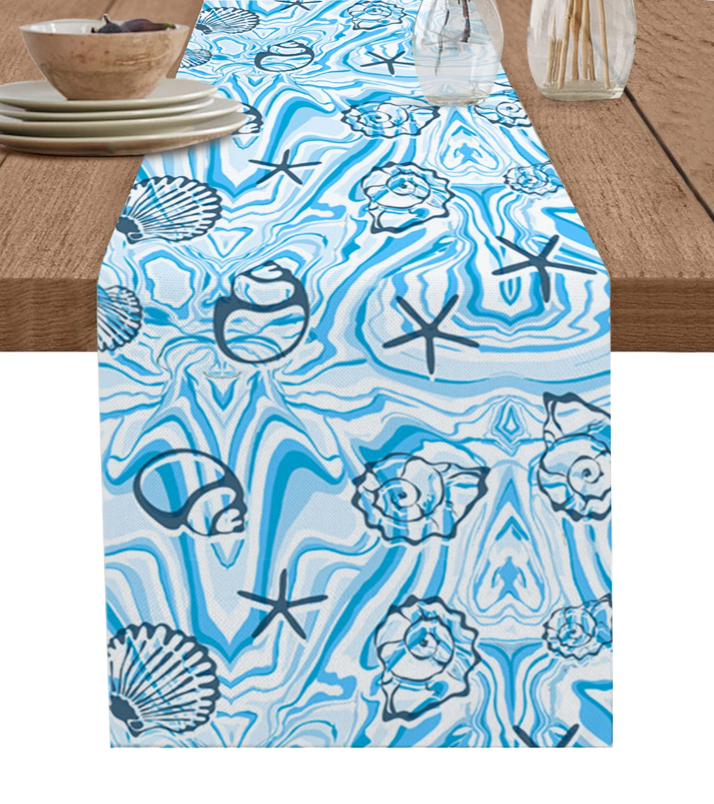 Wave Pattern Hand-Painted Gradient Shell Table Runner ration Home r ...