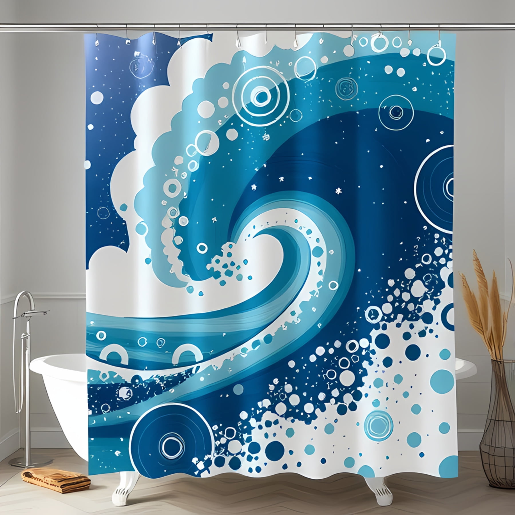 Wave Pattern Shower Curtain in Blue and White - Modern Bathroom Decor ...