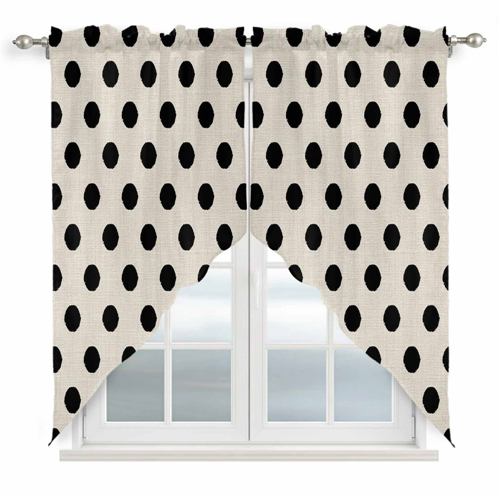 Wave Point Black Swag Curtains Modern Minimalist Geometric on Linen ...