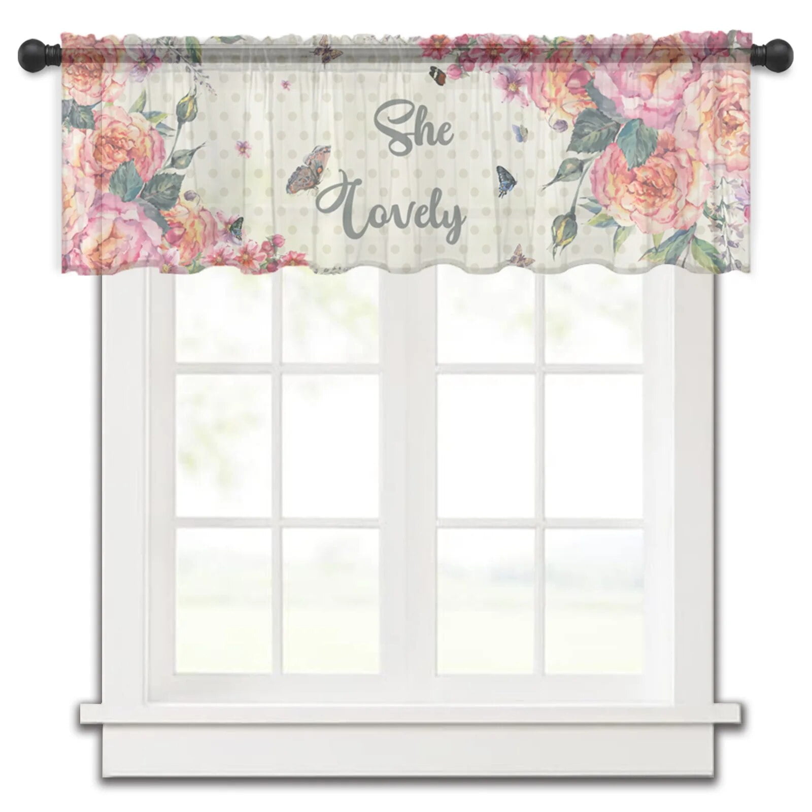 Wave Point Flowers Roses Butterfly Rod Pocket Short Curtain Half ...