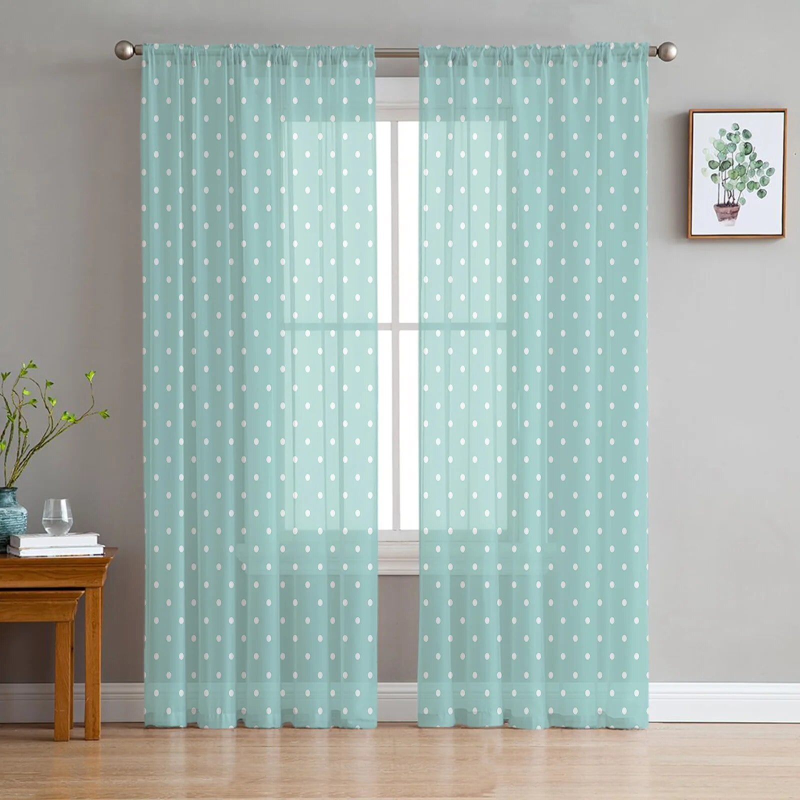 Wave Point Simple Aqua Sheer Window Curtains for Living Room Bedroom ...