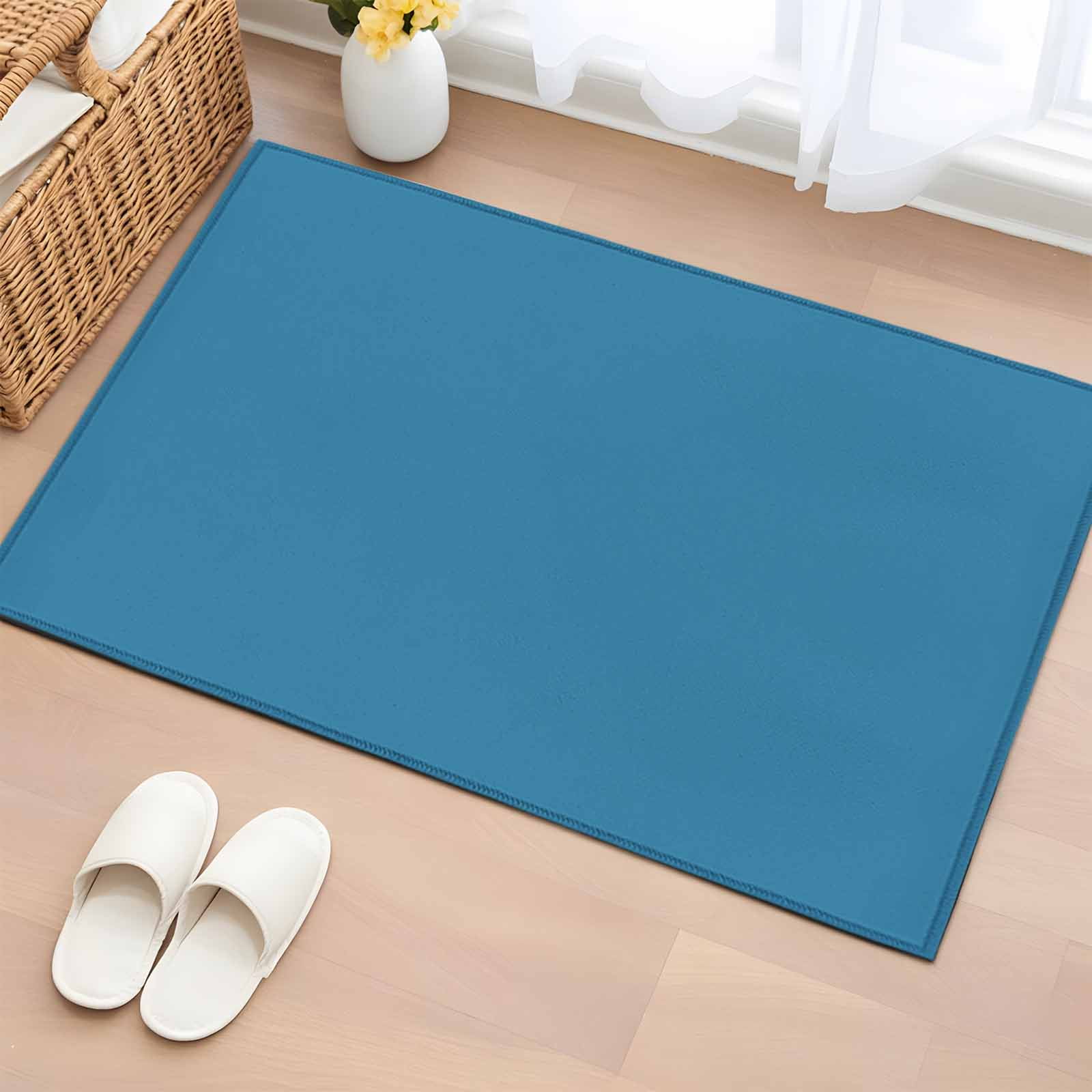 Wave Ride 2x3 Door Mat Rug, Farmhouse Solid Blue Color Modern Art Non ...