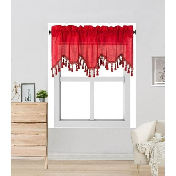 Wave Rod Pocket Faux Silk Window Ascot Beaded Tassel Swag Topper ...