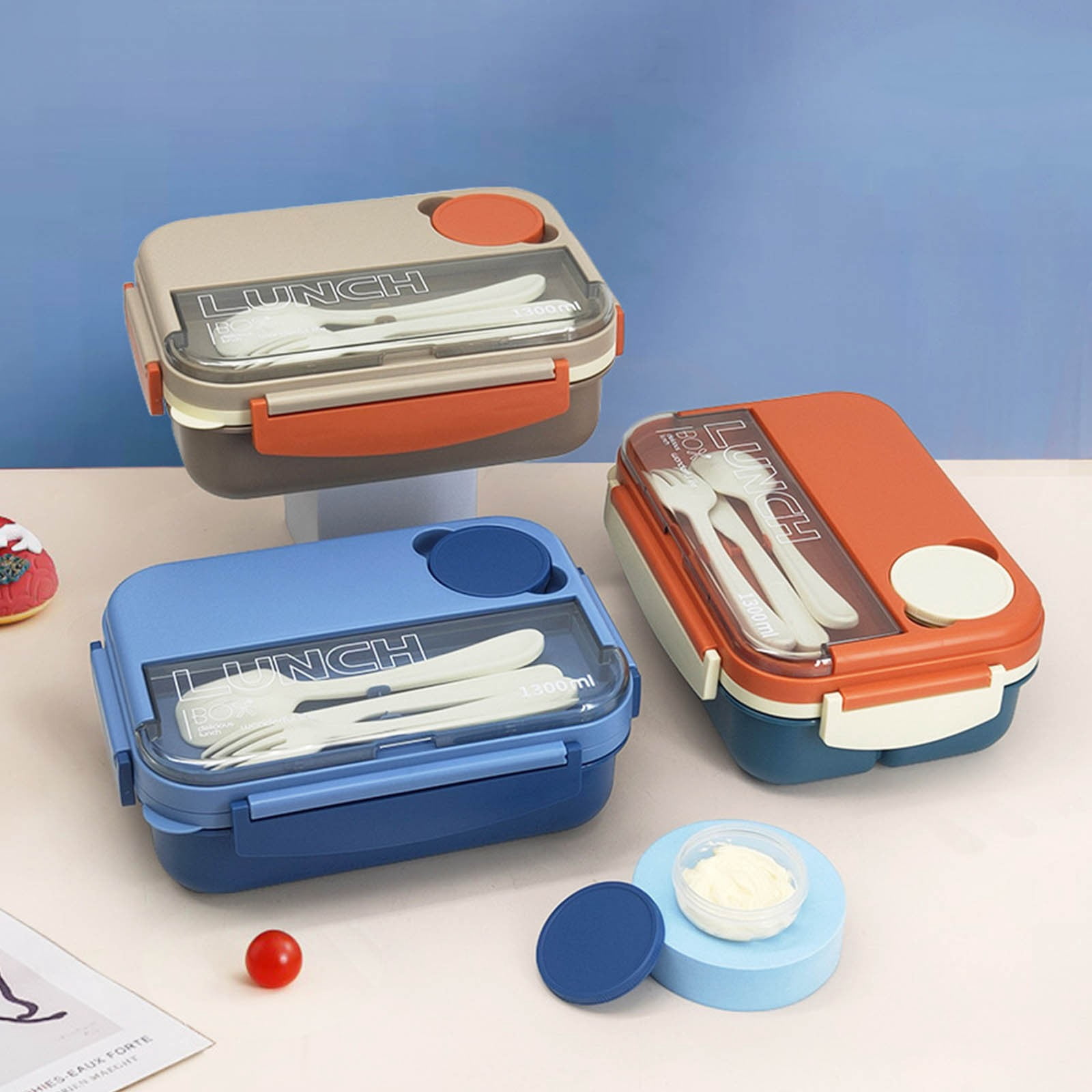 Wave Safe Lunch Box with Utensils | 4-compartment Bento Box | 1300ml ...