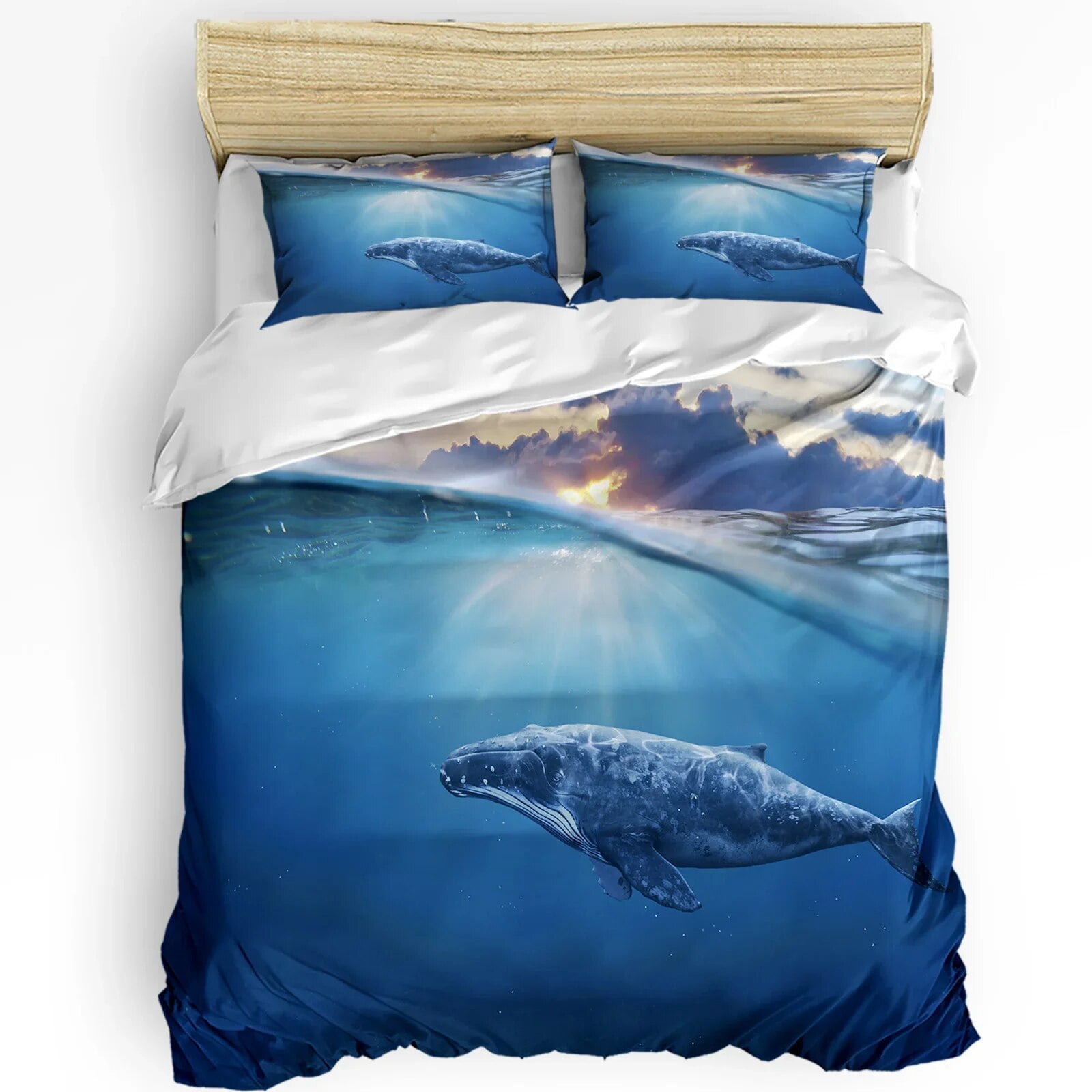 Wave Sailing Octopus And Whale 3pcs Bedding Set For Bedroom Double Bed ...