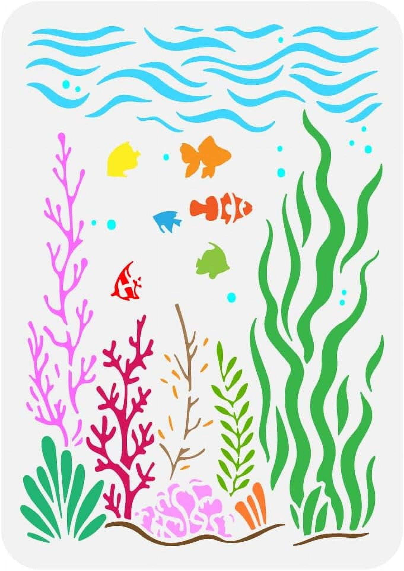 Wave Seabed Painting Large Stencil 8.3x11.7" PET Marine Life Spraying ...
