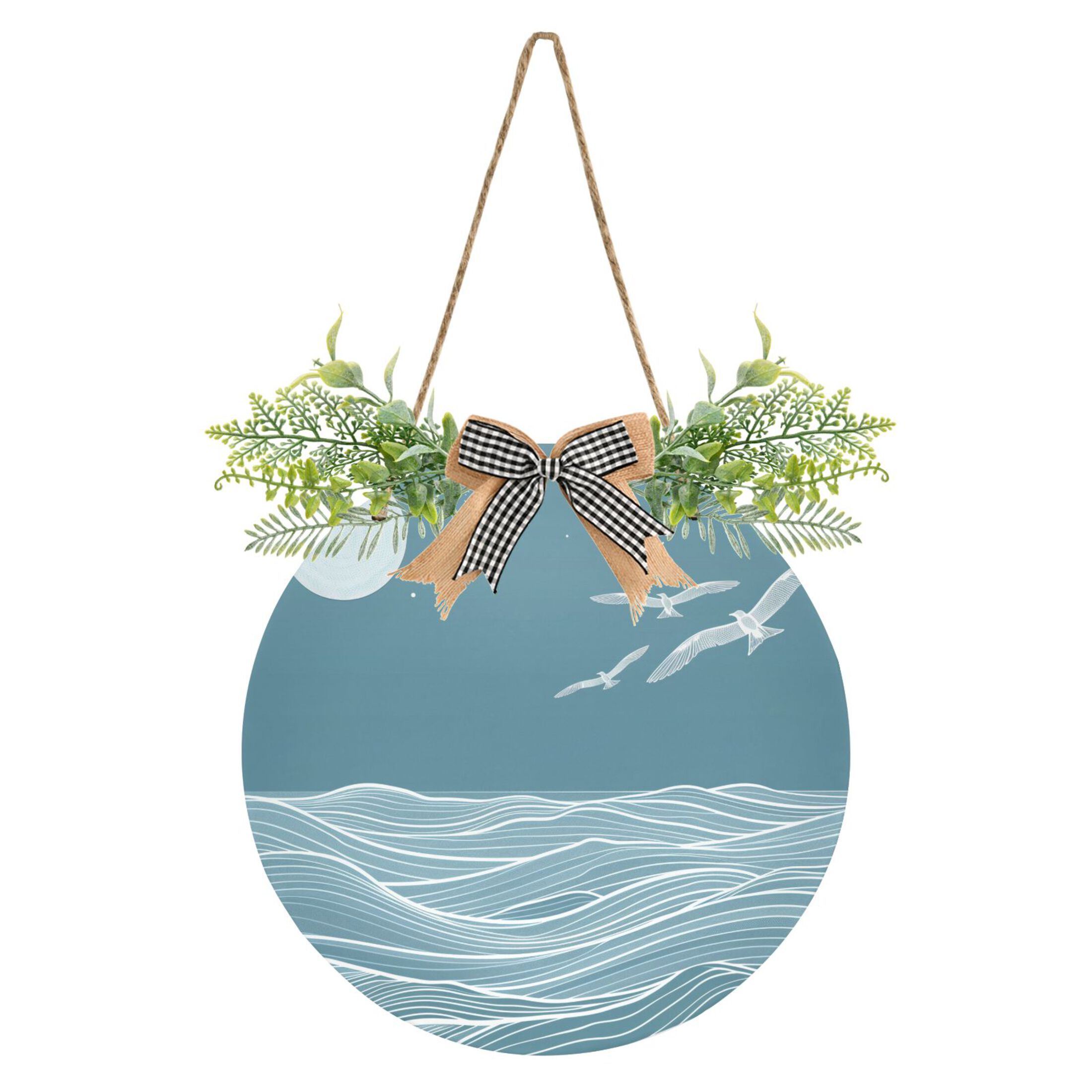Wave Seagull Line Art Welcome Front Door Sign Round 12 inch Porch ...