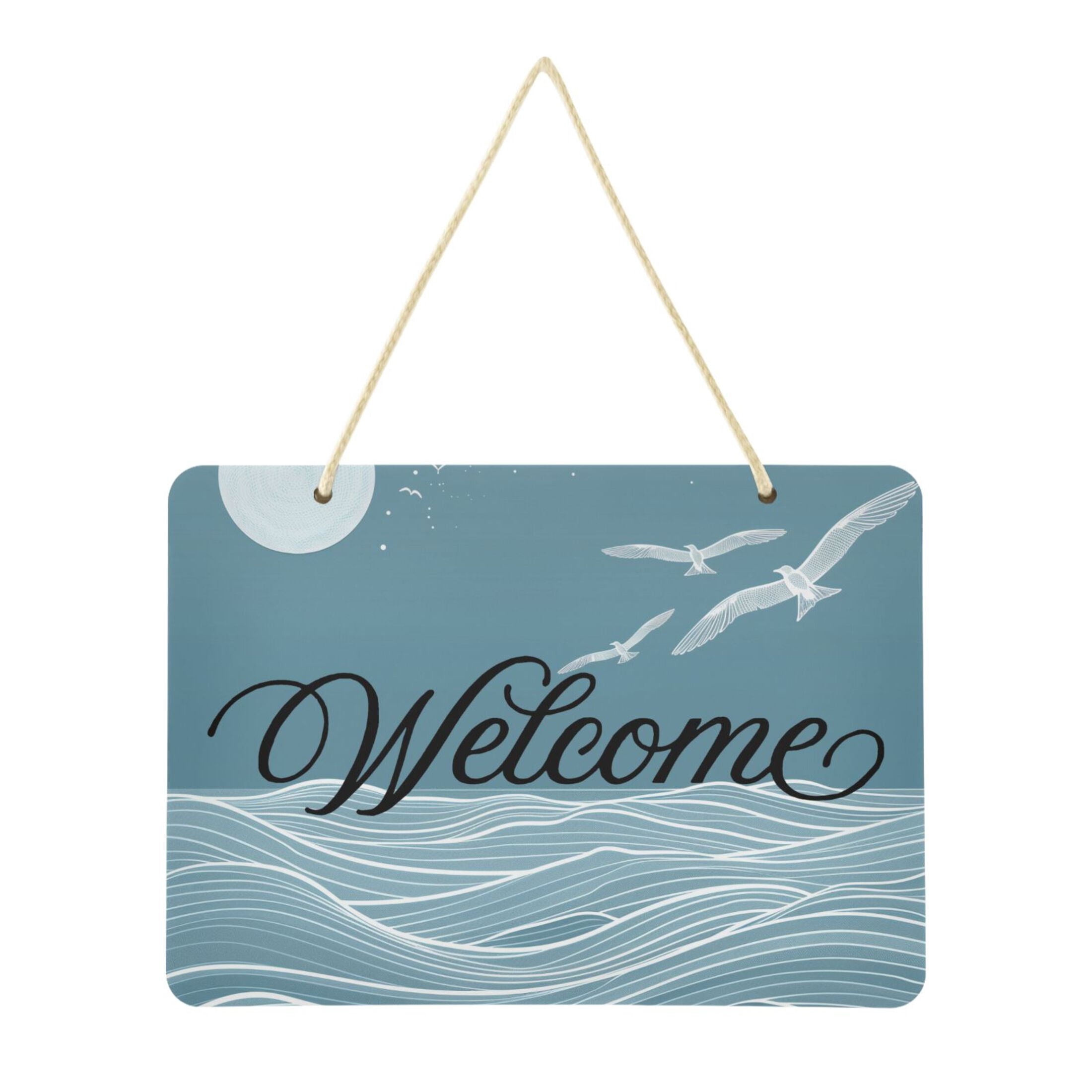 Wave Seagull Line Art Welcome Sign Front Door PVC 14x10 inch Hanger ...