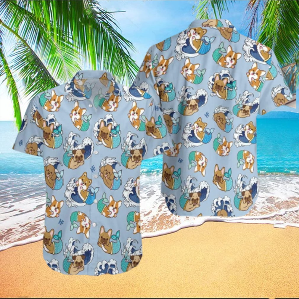 Wave Seamless And Dog Mermaid Aloha Hawaiian Shirts - Walmart.com