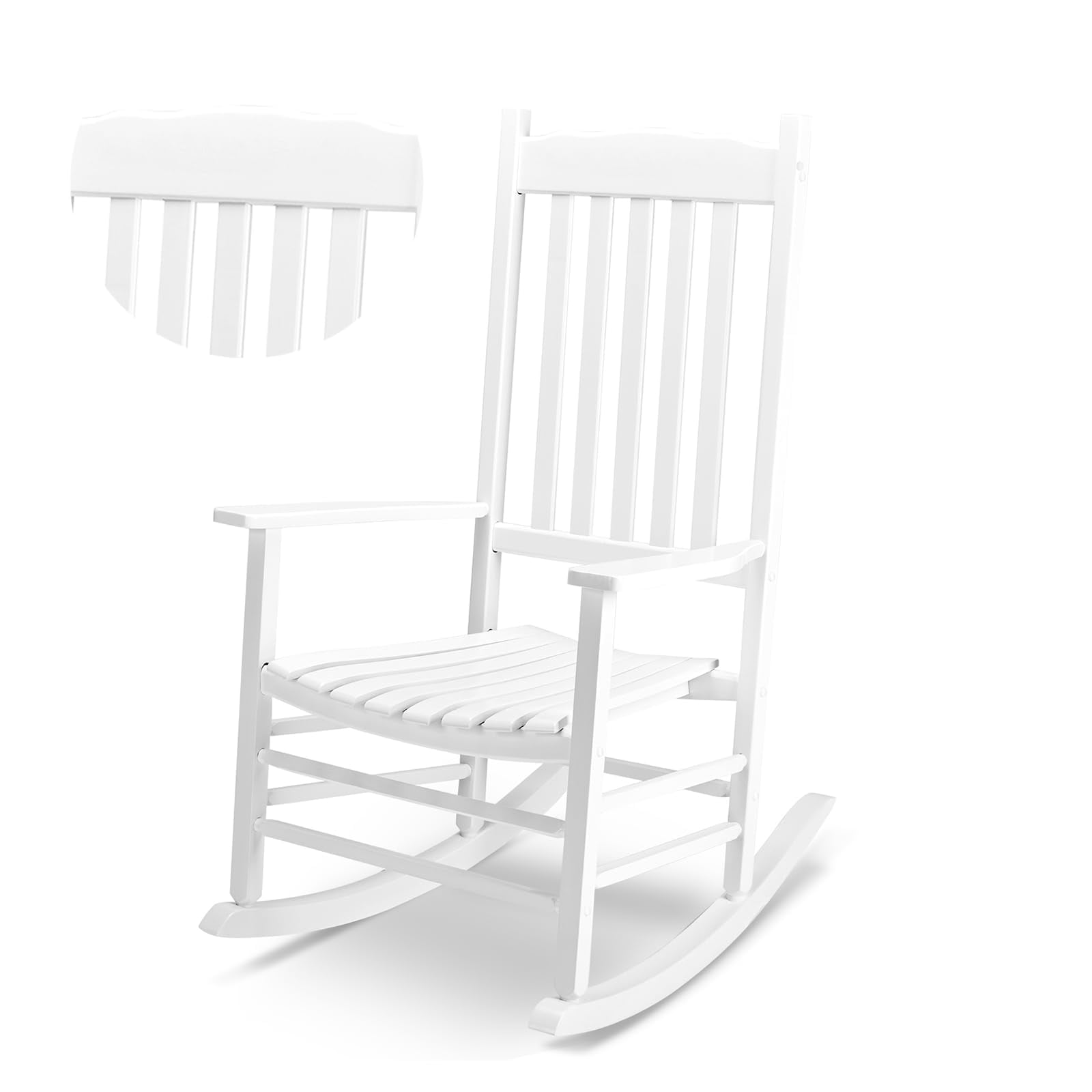 Wave Shape Rocking Chair Solid Wood, High Back Outdoor Rocker for Patio ...