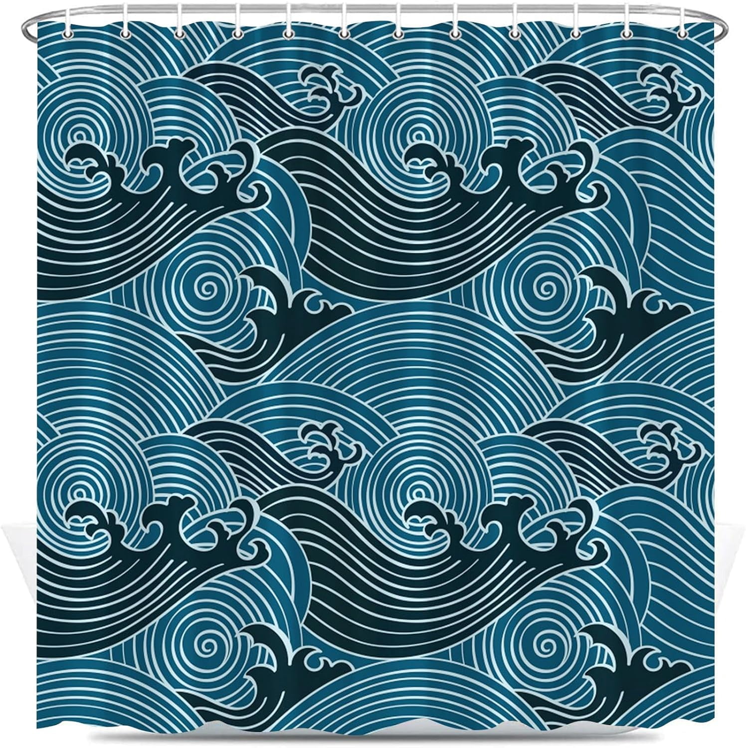 Wave Shower Curtain Navy Blue Ocean Boho Abstract Art Nautical Coastal ...