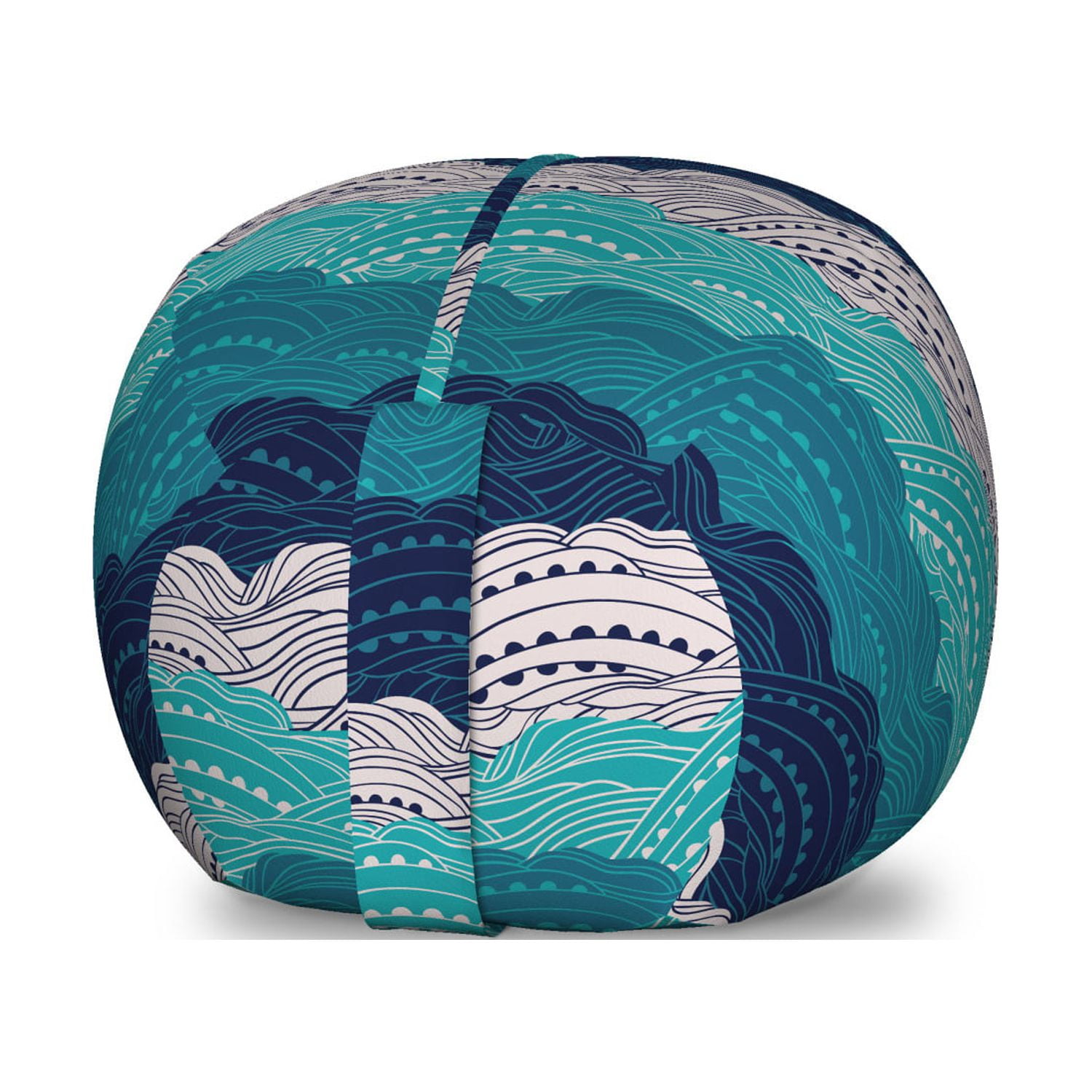 Wave Storage Toy Bag Chair, Abstract Ornamental Ocean Waves with Lines ...