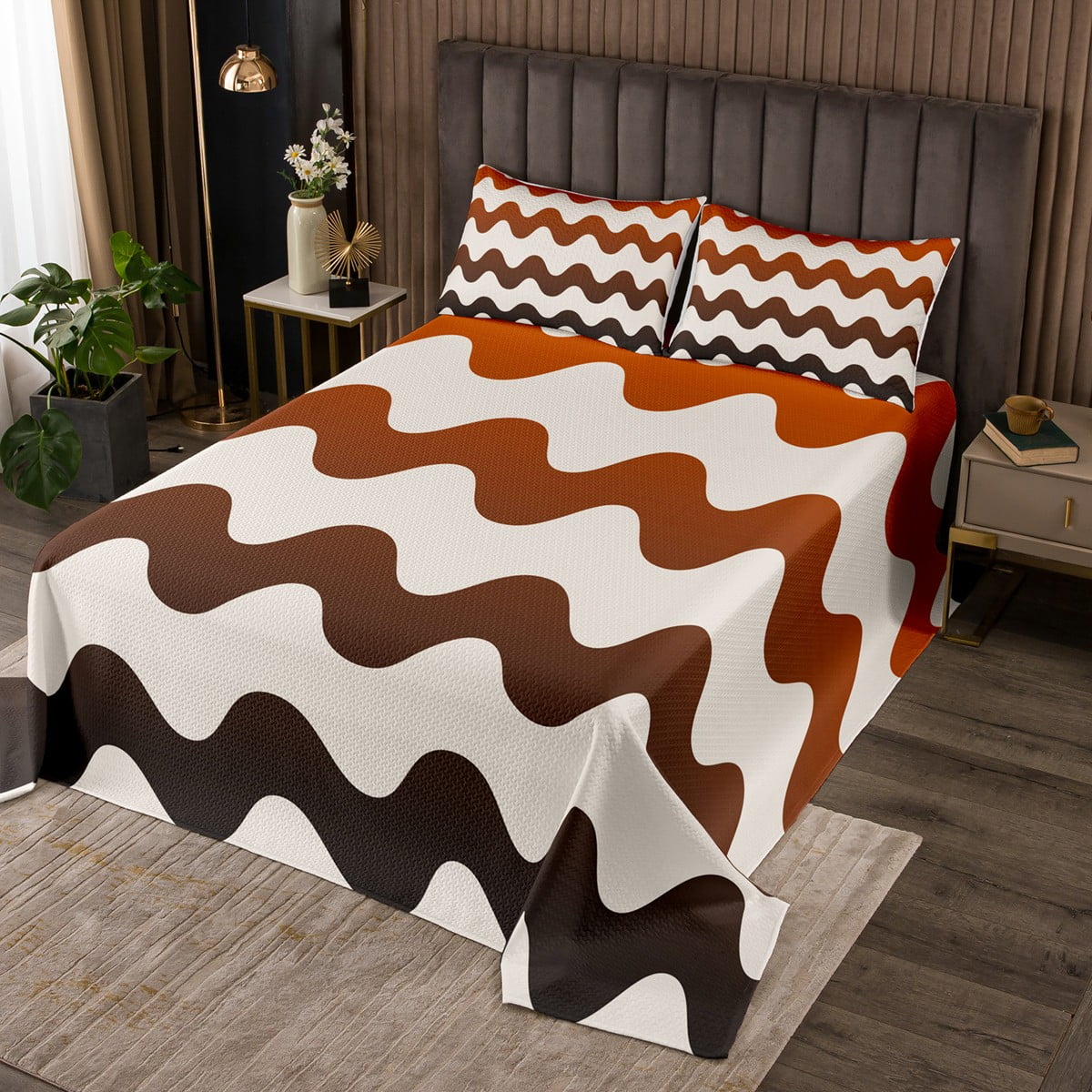 Wave Striped King Bedspread Set ,Gradient Orange Black Geometric ...