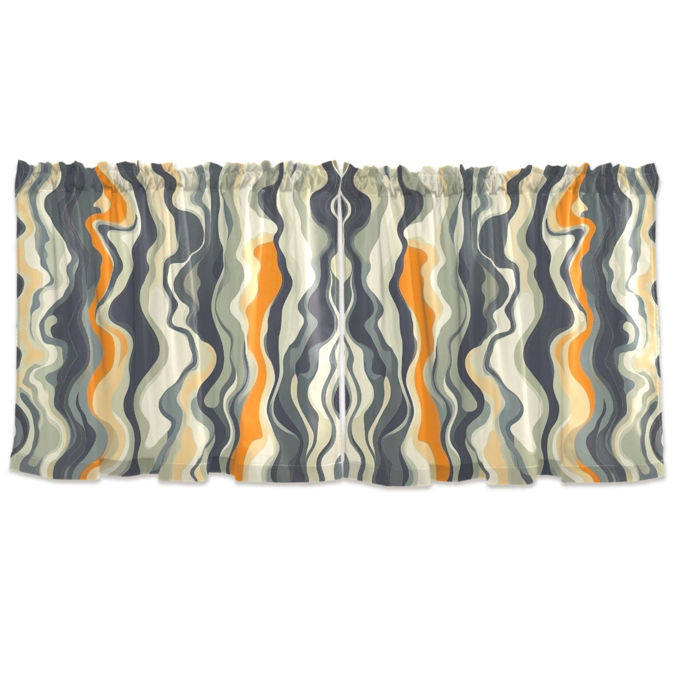 Wave Stripes Tier Curtains for Kitchen 57x36 Inch Semi Sheer Light ...