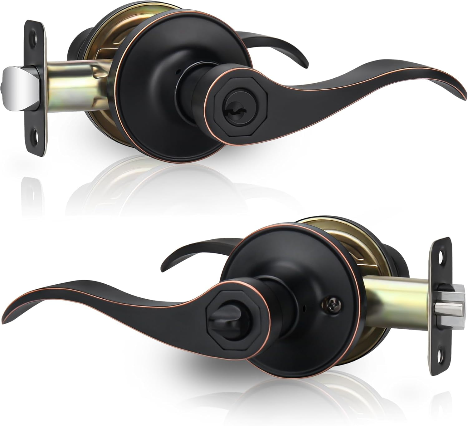 Wave Style Entry Door Handle with Keys, Keyed Door Lever with Lock for ...