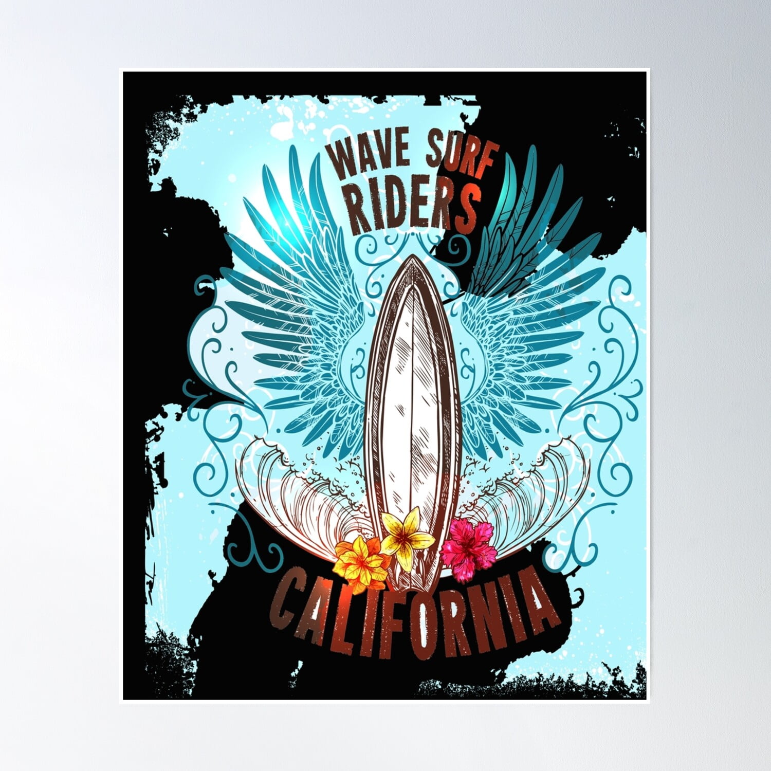 Wave Surf Riders California Poster Wall Art, Modern Wall Decor, 12x18 ...