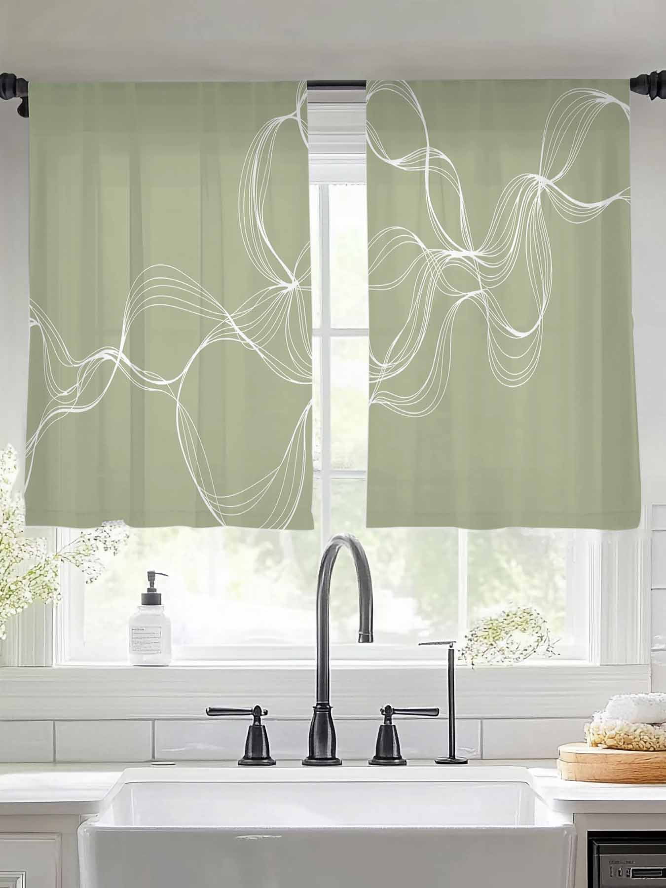 Wave Twisted Line Stripe Sheer Curtains 45 Inches Long 2 Panels ...