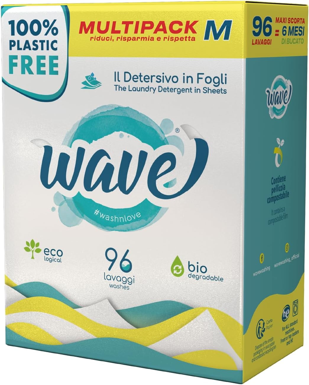 Wave Washing Classic - Laundry Detergent In Sheets - Multipack 96 Loads ...