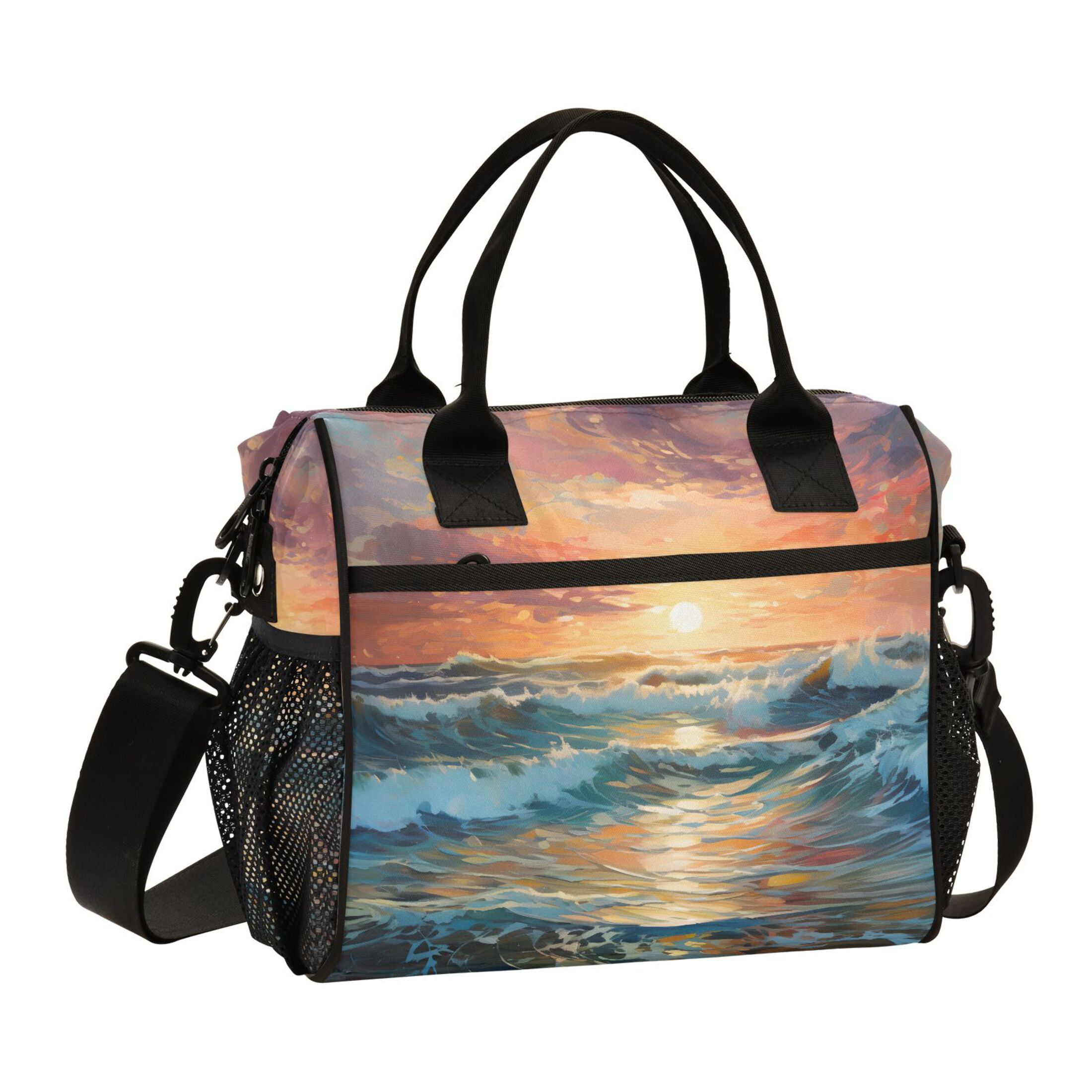 Wave and Sunset Lunch Bag Insulated Lunch Box Leakproof Reusable Cooler ...