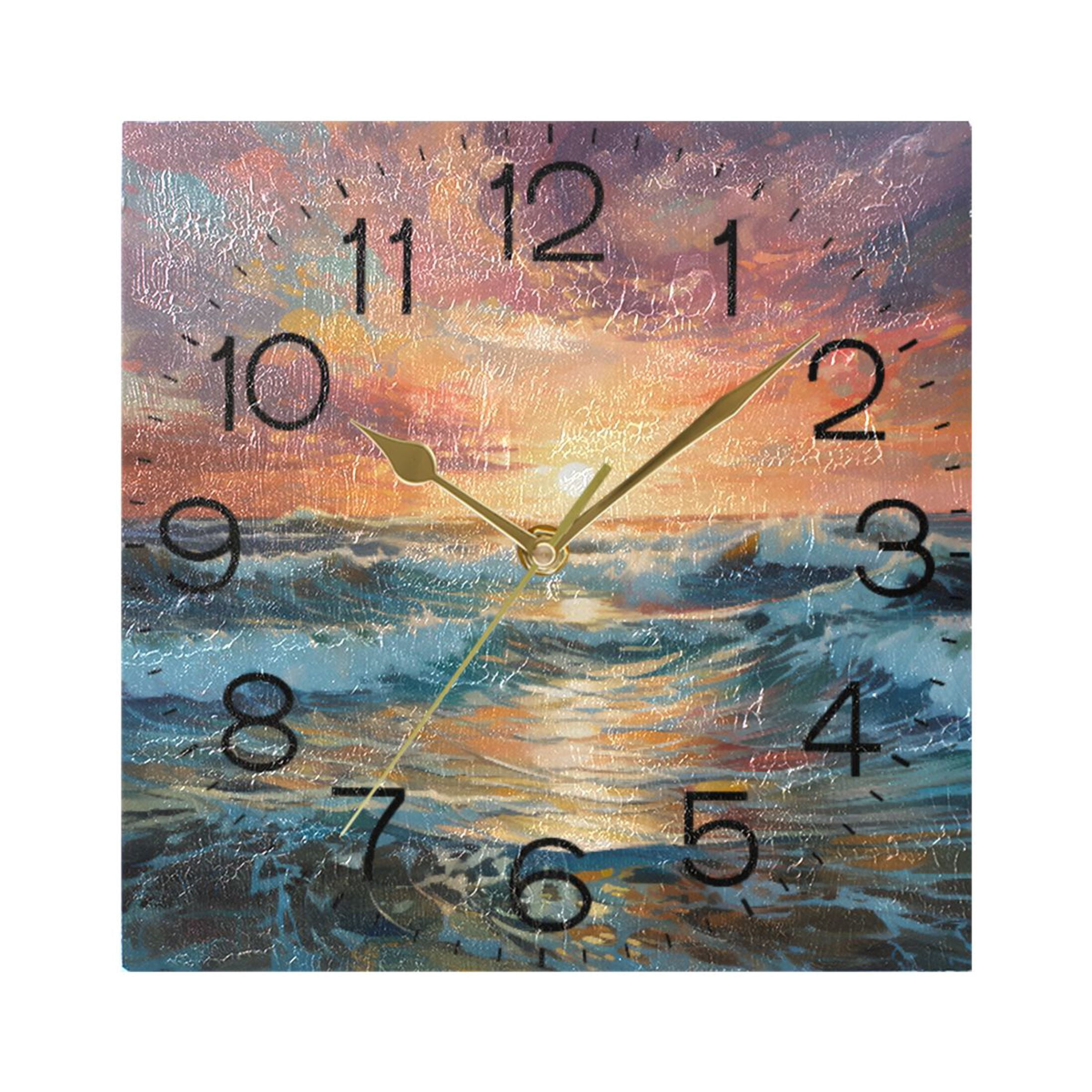 Wave and Sunset Wall Clock 7.78" Non-Ticking Silent Battery Operated ...