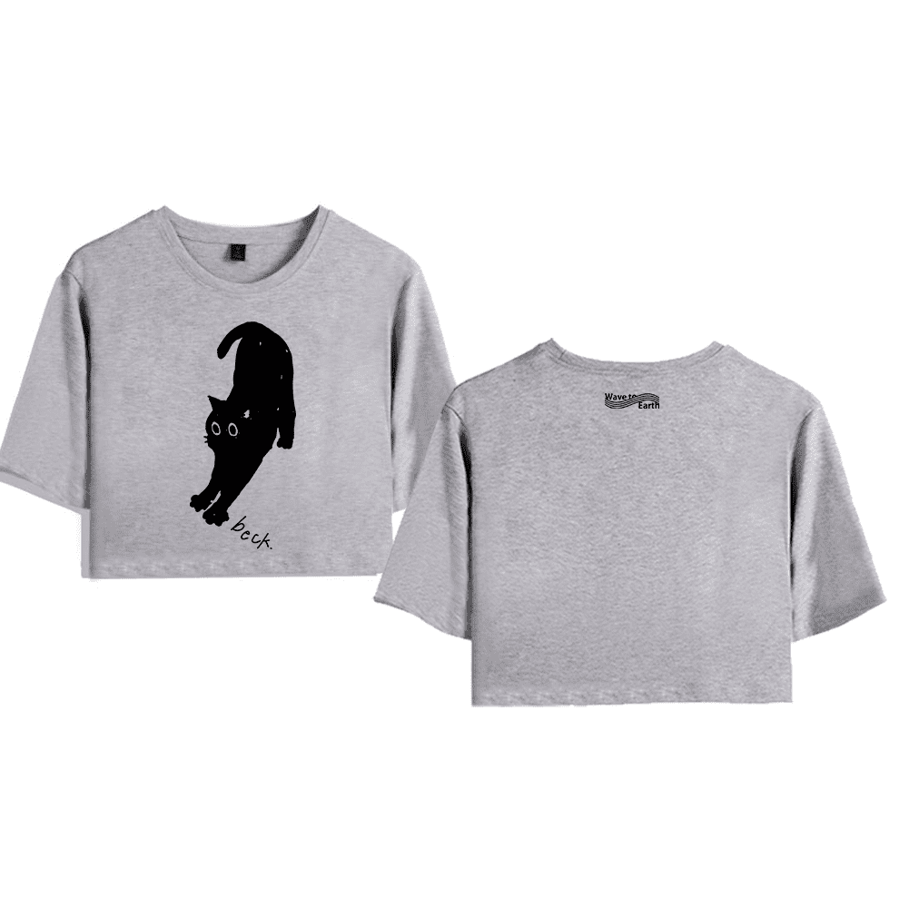 Wave to Earth Merch Cat Crop Top Midriff-Baring Tshirt Women Girl Short ...