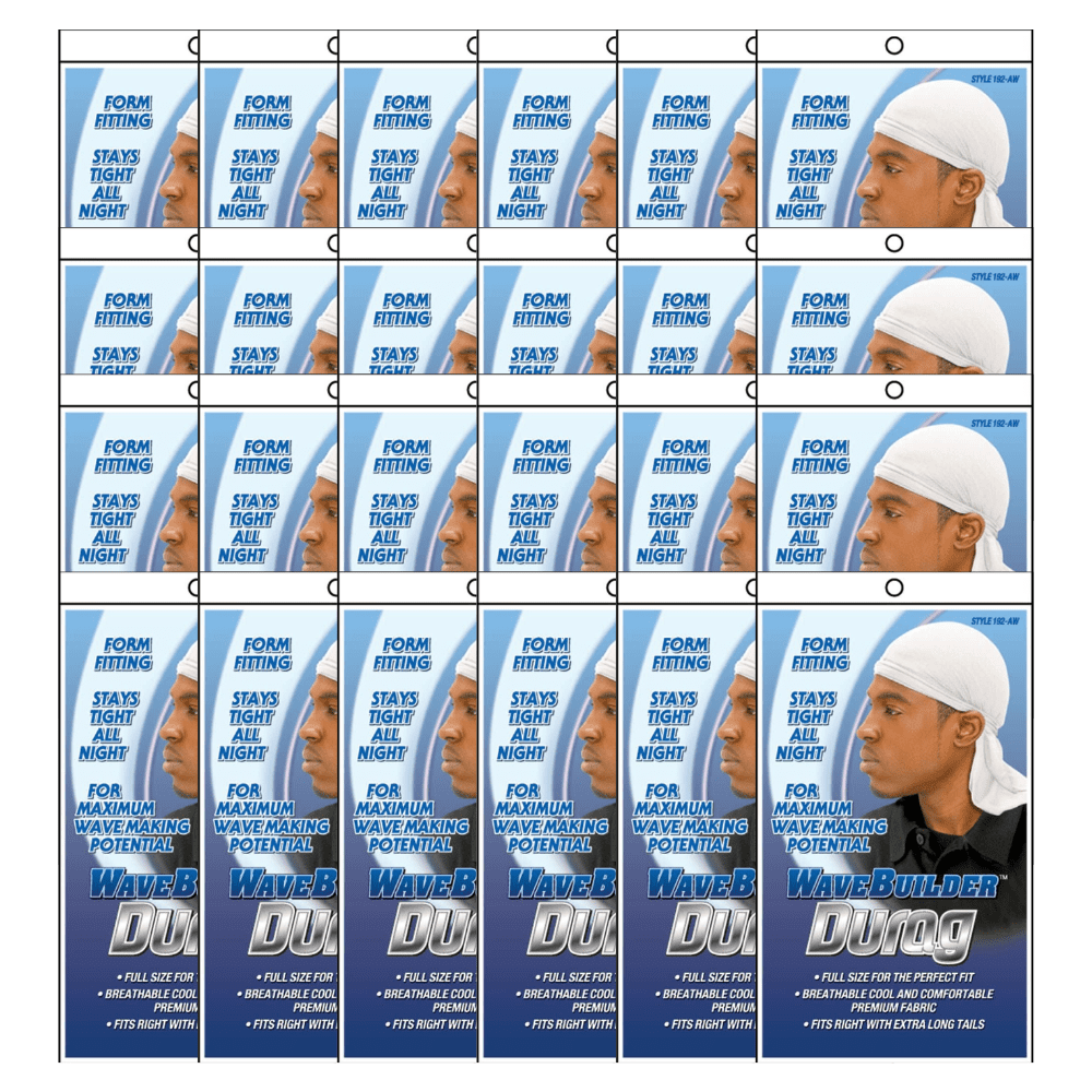 Wavebuilder Durag with Long Tails, White, Best For Waves - 24 PACK ...