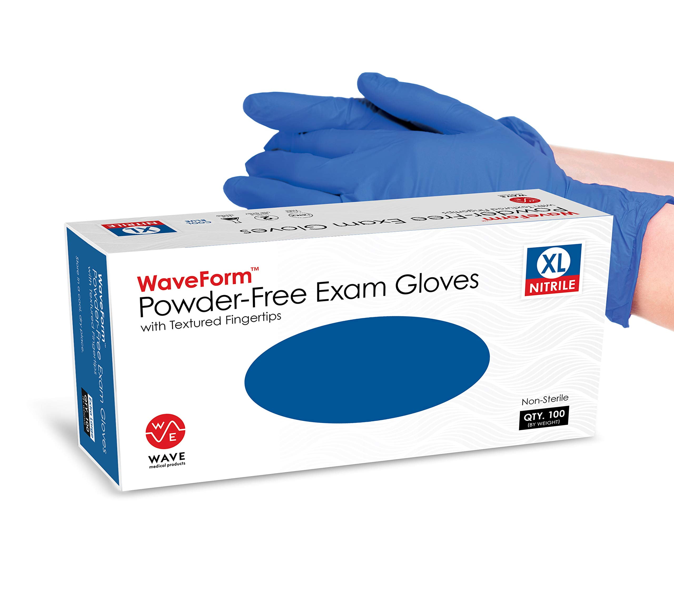 Wave Medical Products Nitrile Exam Gloves, Latex Free, Powder Free, 4 ...