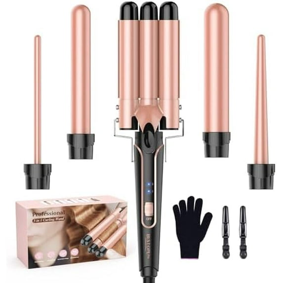 Waver Curling Iron Wand, 5 in 1 Curling Wand Set with 3 Barrel Hair ...